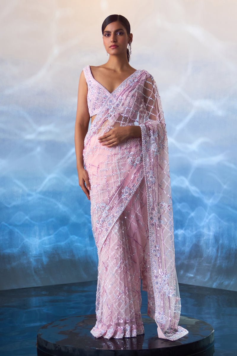 Blush Pink Net Saree – angadsinghofficial.com